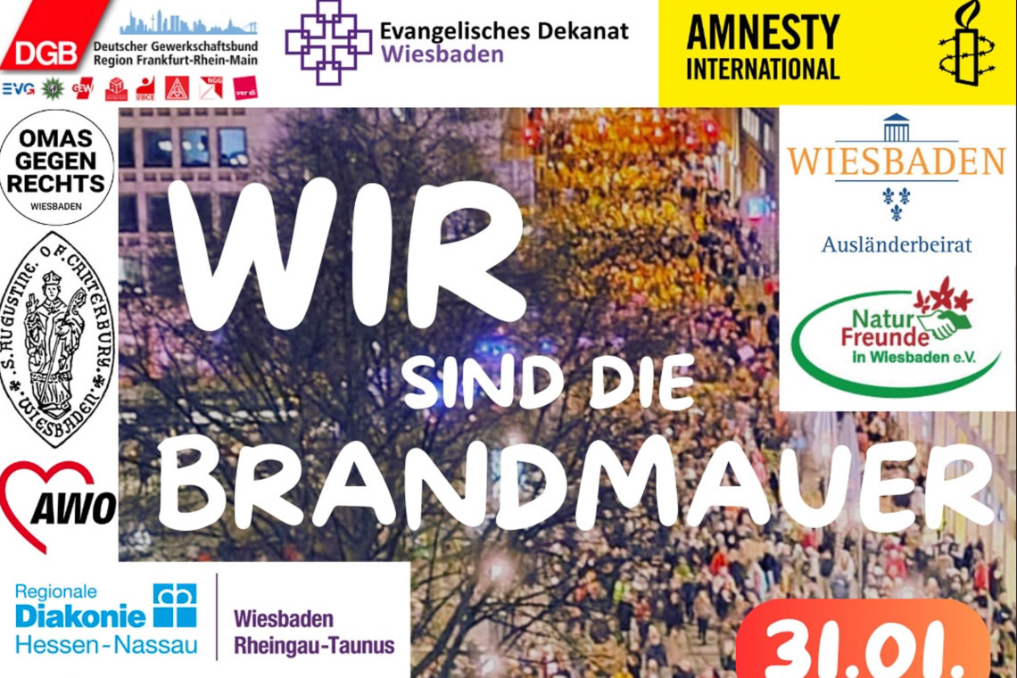 Wir sind die Brandmauer – Wiesbaden demonstriert gegen Rechtsruck - Wiesbaden lebt